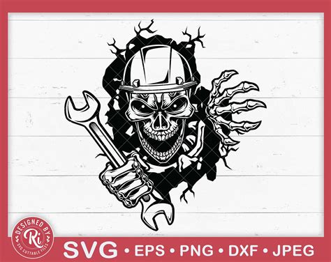 Smashed Wall Mechanic Skull Svg Mechanic Svg Wrench Clipart Etsy