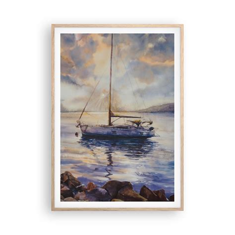 Obraz Plakat Wieczór w zatoce 70x100cm Żaglówka Łowienie