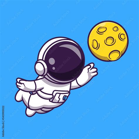 Grafika Wektorowa Stock Astronaut Floating With Moon Cartoon Vector