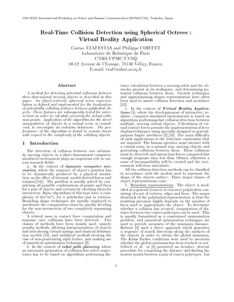 pdf real time collision detection using spherical octrees virtual reality application
