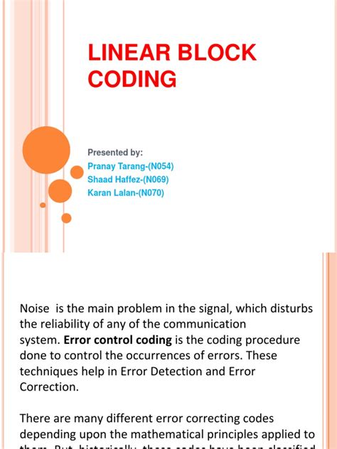 linear block coding presented by pdf error detection and correction bit