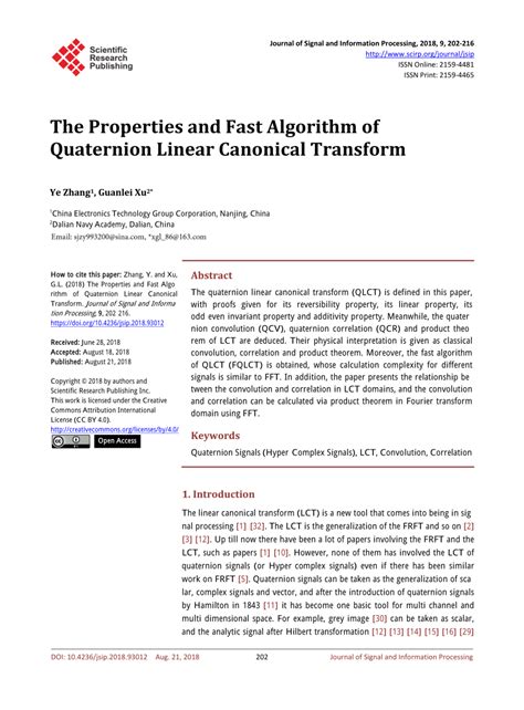pdf the properties and fast algorithm of quaternion linear canonical transform