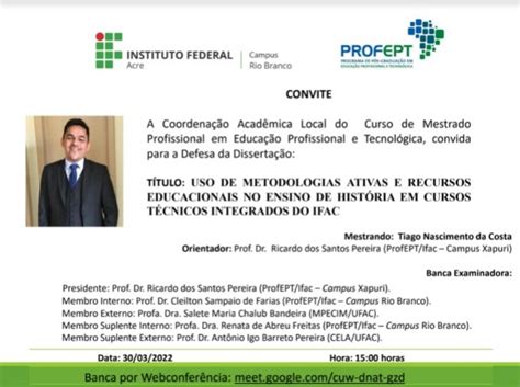 ProfEPT convida comunidade para defesa de dissertação PROFEPT IFAC