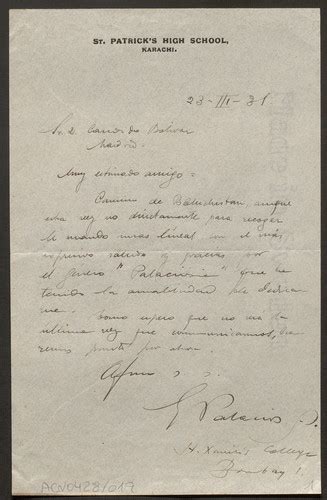 Simurg Vista Carta de E Palacios a Cándido Bolívar