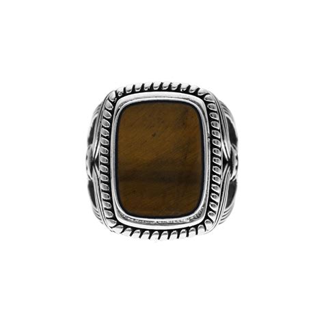 Bague Argent Homme Temple Pierre Il De Tigre Orus Bijoux