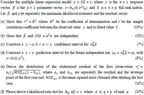 solved consider the multiple linear regression model y xβ ε