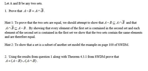 solved let a and b be any two sets 1 prove that a b an b