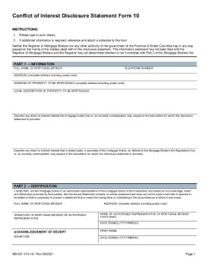 Fillable Online Conflict Of Interest Disclosure Statement Form 10 Fax