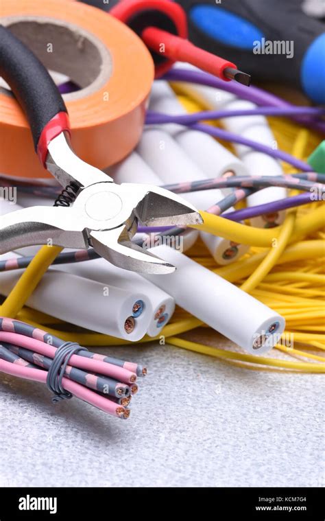 Tools And Cables Used In Electrical Home Installation Stock Photo Alamy