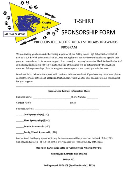 Fillable Online T SHIRT SPONSORSHIP FORM Cloudfront Net Fax Email