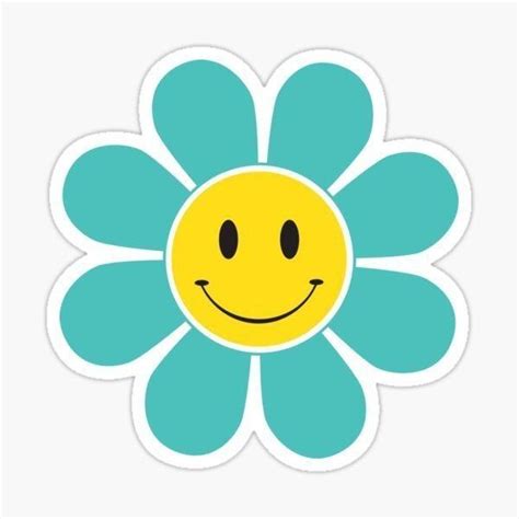 A Blue Flower With A Smiley Face Sticker