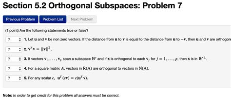 solved section 5 2 orthogonal subspaces problem 7 previous