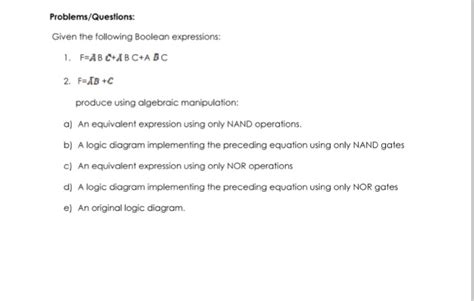 solved given the following boolean expressions f a b c