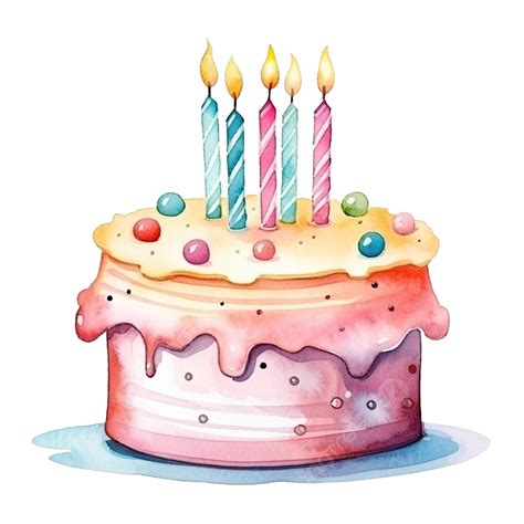 Cute Watercolor Birthday Cake With Candles Cute Watercolor Birthday