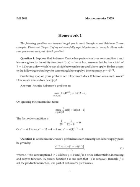 homework 1 fall 2011 macroeconomics 73253 pdf labour economics mathematical optimization