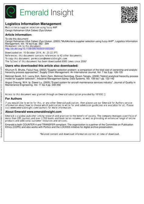 pdf multi criteria supplier selection using fuzzy ahp