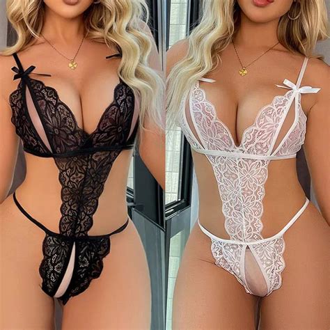 Body Lingerie Sexy Marido Apressado Abertura Rendado Escorrega O