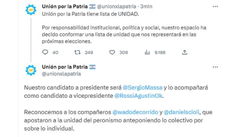 Sergio Massa Y Agust N Rossi Ser La F Rmula Presidencial De Uni N Por