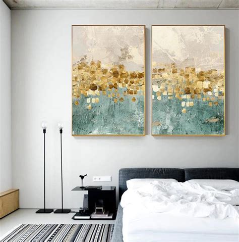 Modern Abstracts Gold Beige And Tiffany Blue Luxury Wall Art Fine Art