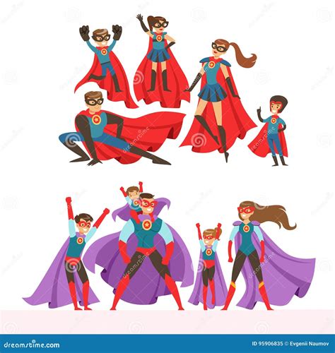Familia De Sistema De Los Super Héroes Los Padres Sonrientes Y Sus