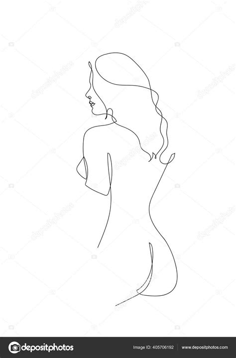 Línea Continua Mujer Desnuda Dibujo Una Línea Sobre Fondo Blanco