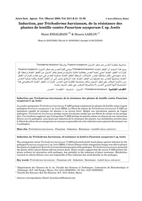 Pdf Induction Par Trichoderma Harzianum De La R Sistance Des