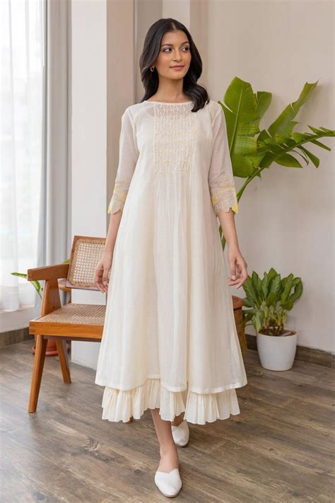 Shop For Khamaj India White Chanderi Smocked Dress For Women Online At