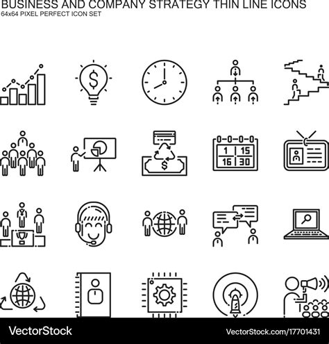 Business And Company Strategy Thin Line Icons Set Vector Image