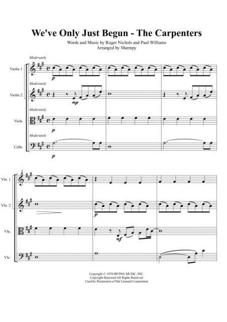 We Ve Only Just Begun Arr Marmpy By The Carpenters Sheet Music For