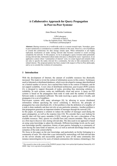 pdf a collaborative approach for query propagation in peer to peer systems