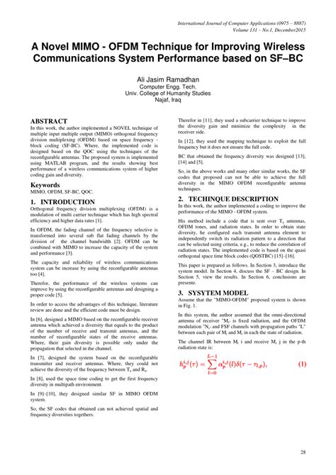 pdf a novel mimo ofdm technique for improving wireless communications system performance