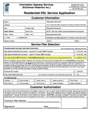 Fillable Online BResidentialb DSL Service Application Information