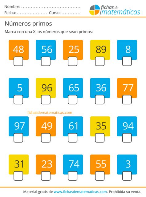 N Meros Primos Del Al Fichas Con Ejercicios Gratis Pdf