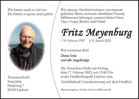 Das Trauerportal für Lüchow Dannenberg Todesanzeigen Fritz Meyenburg