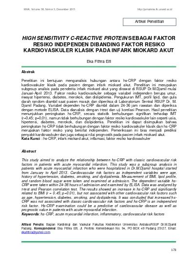 HIGH SENSITIVITY C REACTIVE PROTEIN SEBAGAI FAKTOR RESIKO INDEPENDEN