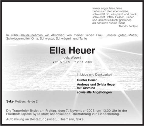 Traueranzeigen Von Ella Heuer Trauer Kreiszeitung De