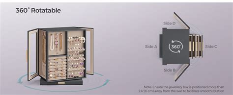Songmics Jewellery Box Rotating Jewellery Organiser With