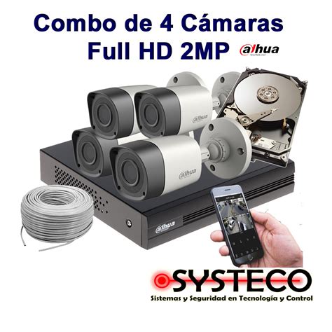 KIT COMBO DE 4 CAMARAS 2MP FULL HD DAHUA Systeco Guatemala