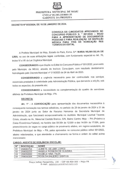 Decreto Convoca Candidatos Aprovados No Concurso Publico