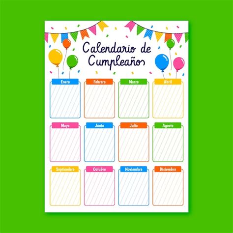 Plantilla plana de calendario de cumpleaños Vector Premium