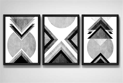 3 Quadros Geométrico Preto Branco Decoração Moldura Vidro Elo7