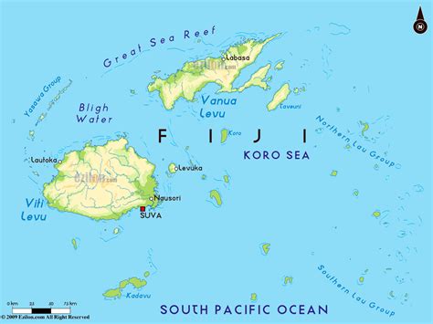 Large Physical Map Of Fiji With Major Cities Fiji Oceania