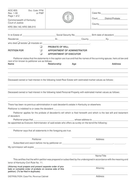 Form 805 Page 3 Of Probate For Ky Fill Out And Sign Printable PDF