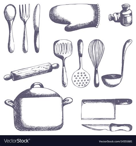 Kitchen Tools Set Hand Drawing Royalty Free Vector Image