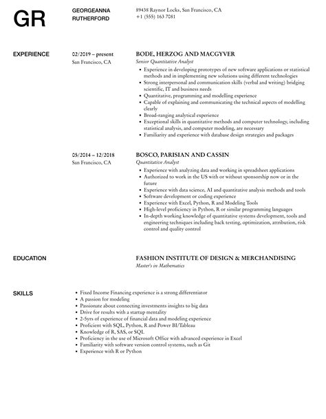 Quantitative Analyst Resume Samples Velvet Jobs