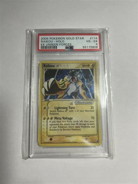2005 Pokemon Gold Star Raikou Holo Ex Unseen Forces PSA 4 Values MAVIN