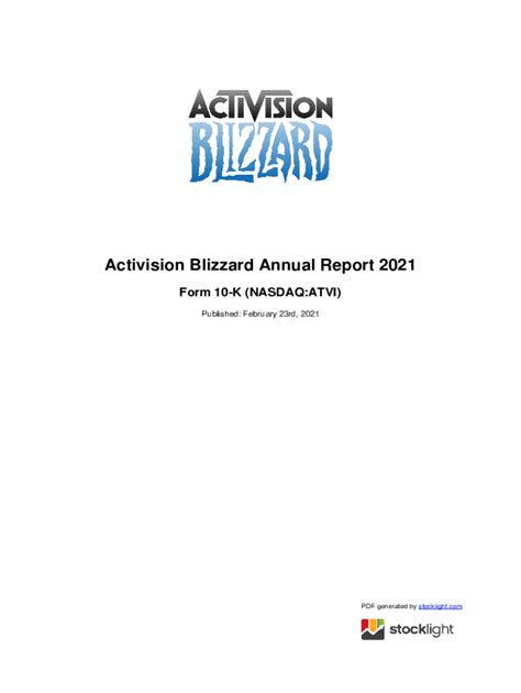 Fillable Online Activision Blizzard Inc Atvi Sec Filing K Annual