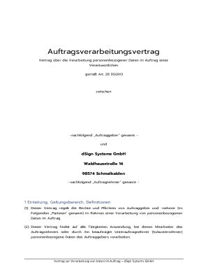 Ausfüllbar Online Auftragsverarbeitungsvertrag gem Art 28 EU Fax