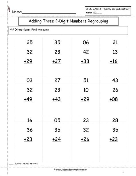 adding three two digit numbers worksheets