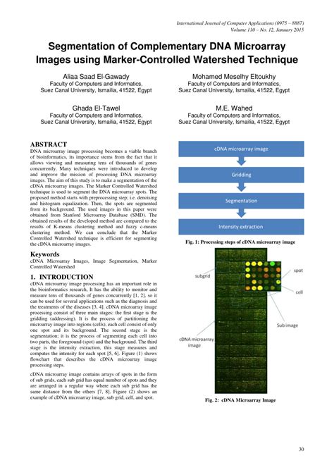 pdf segmentation of complementary dna microarray images using marker controlled watershed